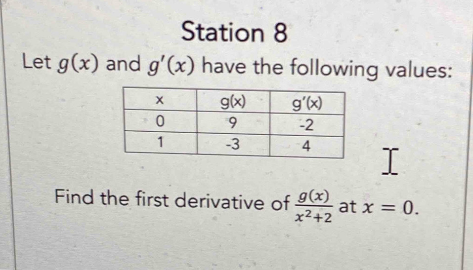 Solved: Station 8 Let g(x) and g'(x) have the following values: Find ...