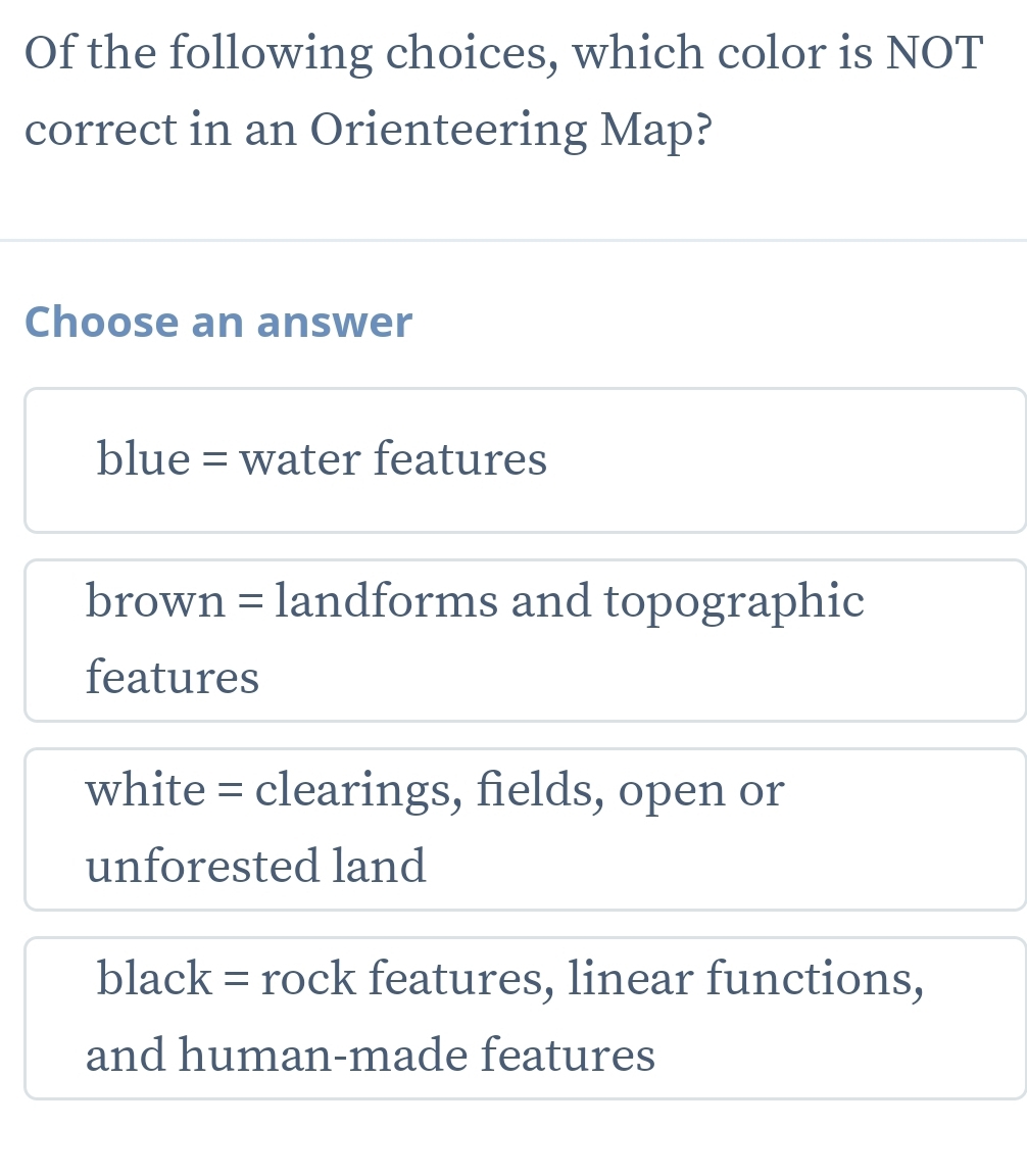 Solved: Of the following choices, which color is NOT correct in an ...