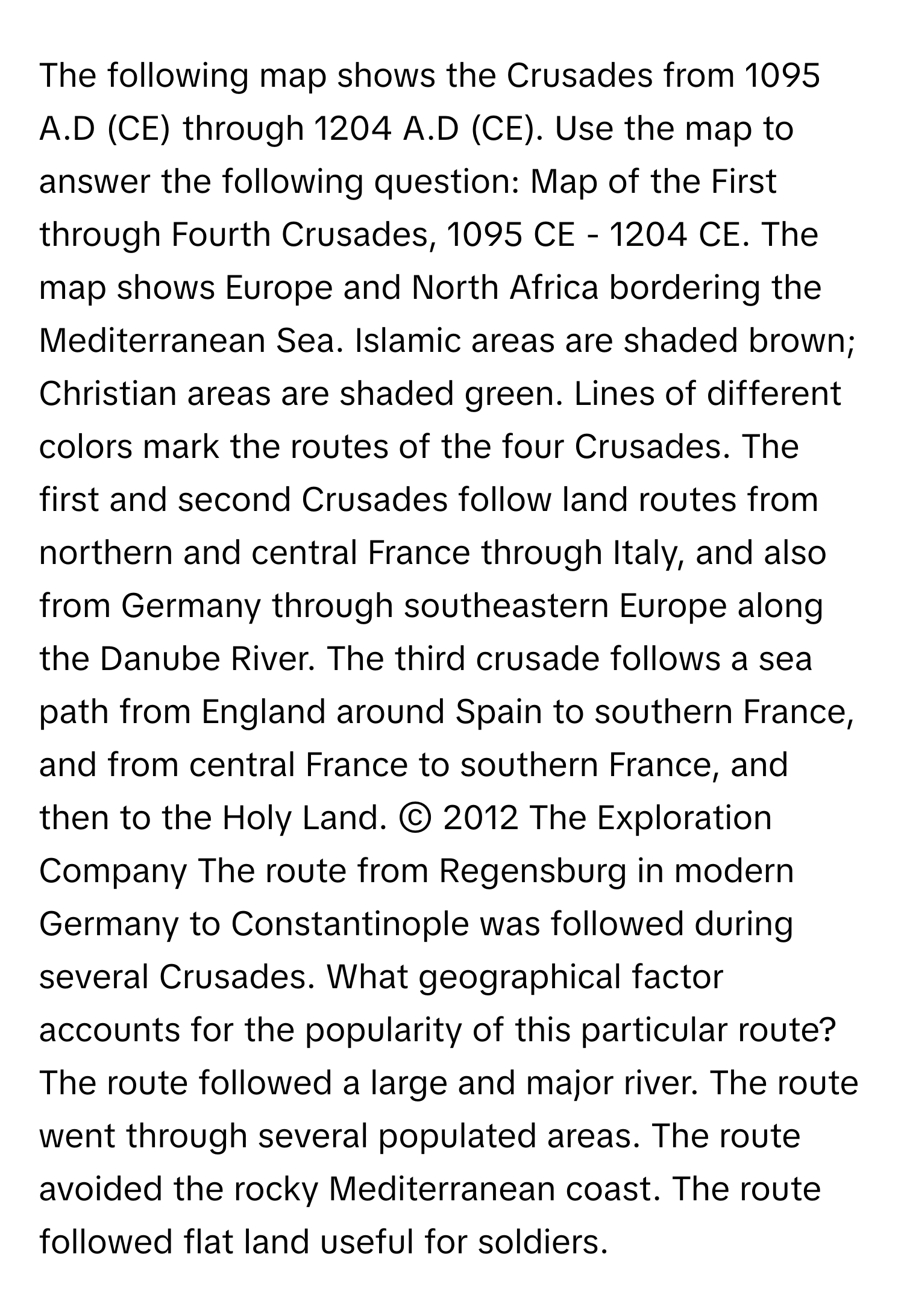 Solved: The following map shows the Crusades from 1095 A.D (CE) through ...