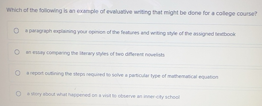 Solved: Which of the following is an example of evaluative writing that ...