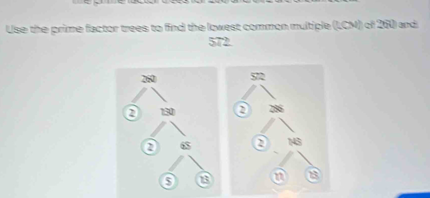 Solved: Use the prime factor trees to find the lowest common multiple ...