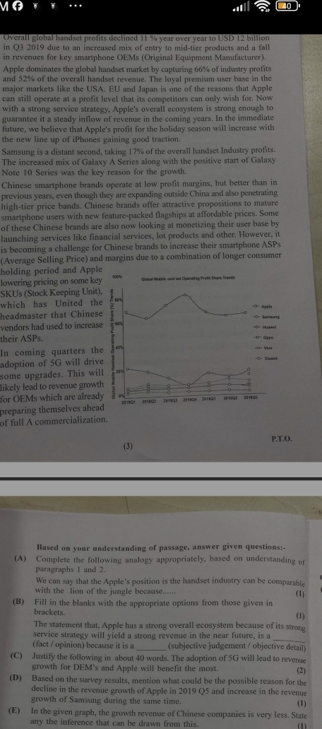 Solved: .* Overall global handset profits declined 11 % year over year ...