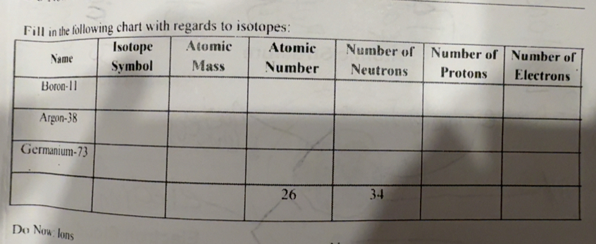 Solved: chart with regards to isotope: lons [Chemistry]