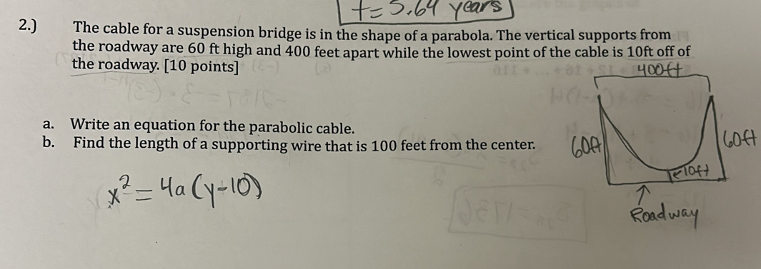 Solved: 2.) The cable for a suspension bridge is in the shape of a ...