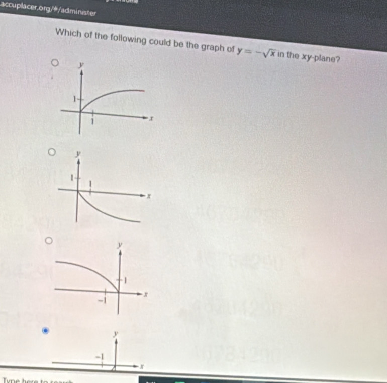 Solved: Which of the following could be the graph of y=-sqrt(x) in the ...