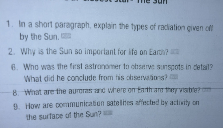 Solved: Sun 1. In a short paragraph, explain the types of radiation ...