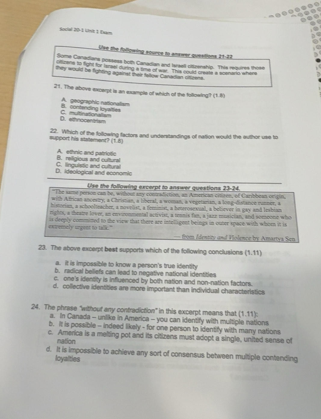 Solved: Social 20-1 Unit 1 Exam Use the following source to answer ...