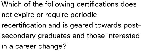 Solved: Which of the following certifications does not expire or ...