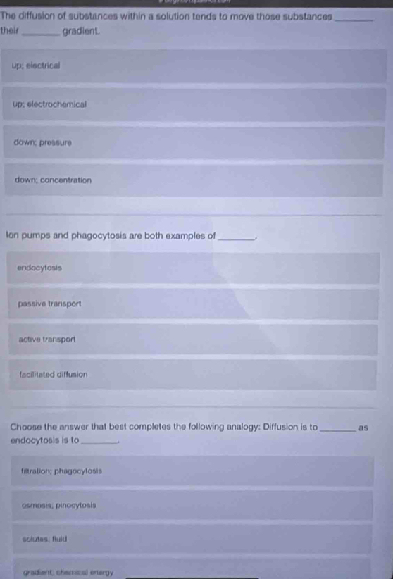 Solved: The diffusion of substances within a solution tends to move ...