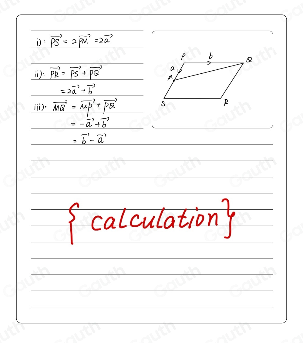 Solved: The diagram shows a parallelogram, PQRS. M is the midpoint of PS. Diagram NOT vector PM ...