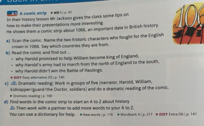 Gelöst:A comic strip WB 5 | p. 42 In their history lesson Mr Jackson ...
