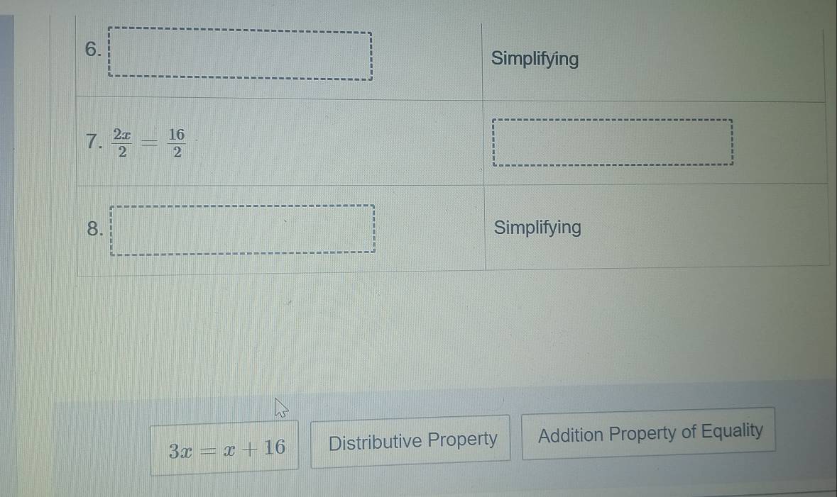 Solved: 3x=x+16 Distributive Property Addition Property of Equality [Math]