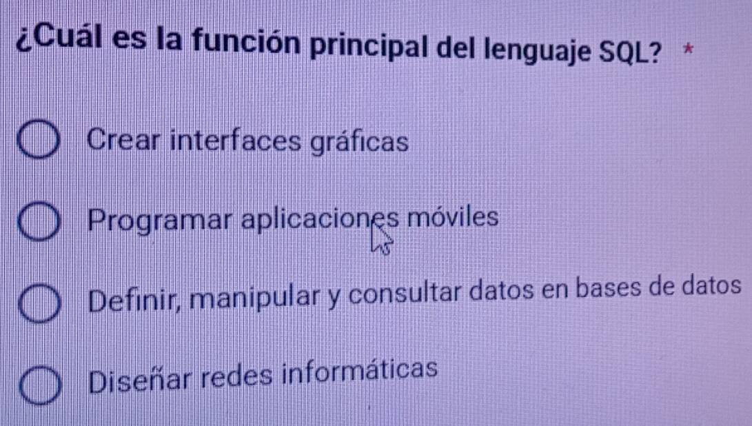 Resuelto:¿Cuál es la función principal del lenguaje SQL? * Crear ...