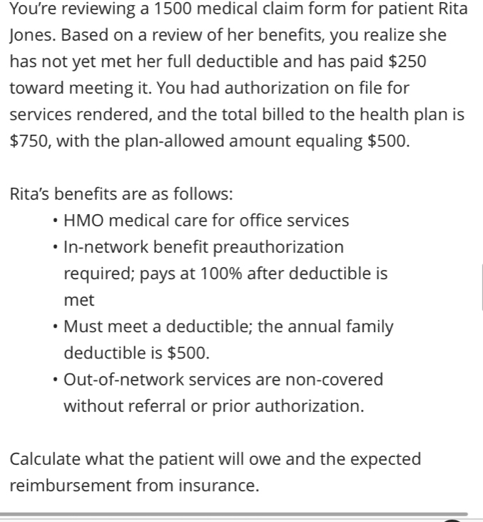 Solved: You're reviewing a 1500 medical claim form for patient Rita ...