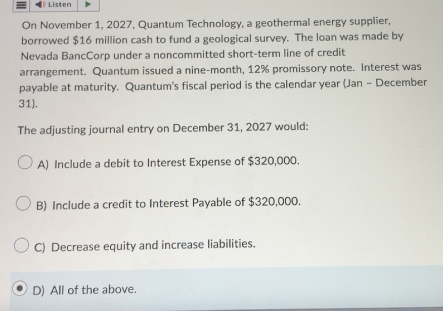 Solved: Listen On November 1, 2027, Quantum Technology, a geothermal ...