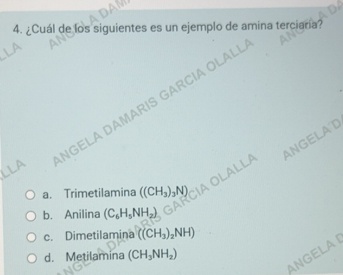Resuelto:¿Cuál de los siguientes es un ejemplo de amina terciaria ...