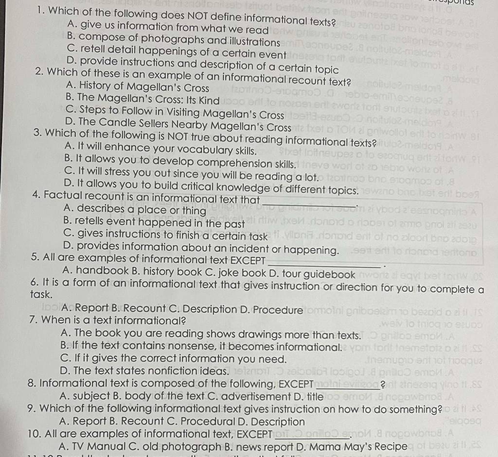 Solved: Which of the following does NOT define informational texts? A ...