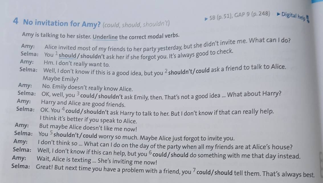 Gelöst:SB(p.51), ,GAP9(p.248) Digital he 3 4 No invitation for Amy ...