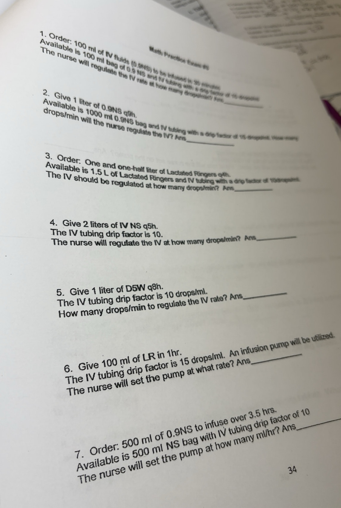 Solved: Math Practn Cans i 1. Order: 100 ml of IV flulds (0.9S) to the ...