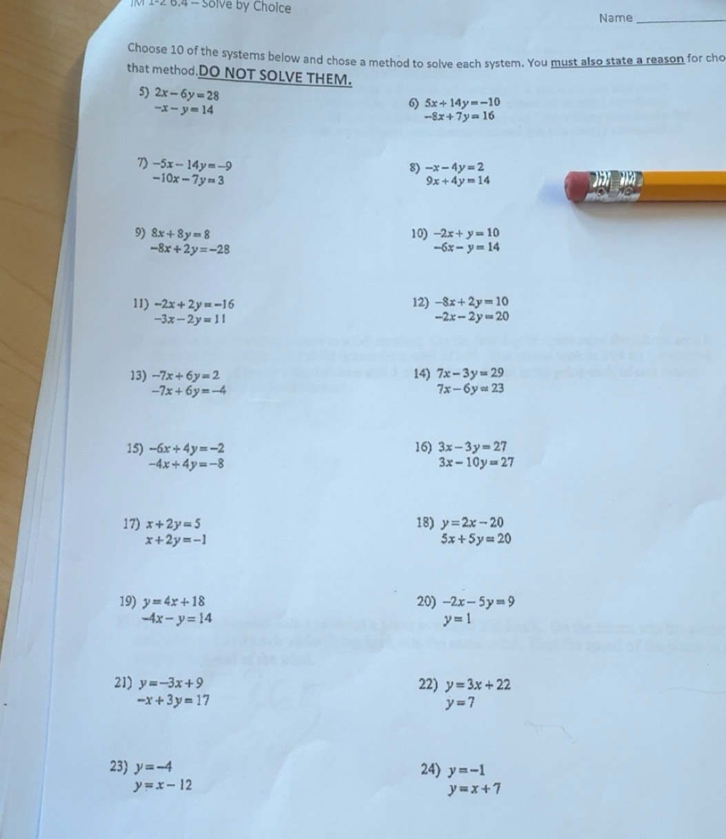 Solved: 1-2 6.4 - Solve by Choice Name_ Choose 10 of the systems below ...