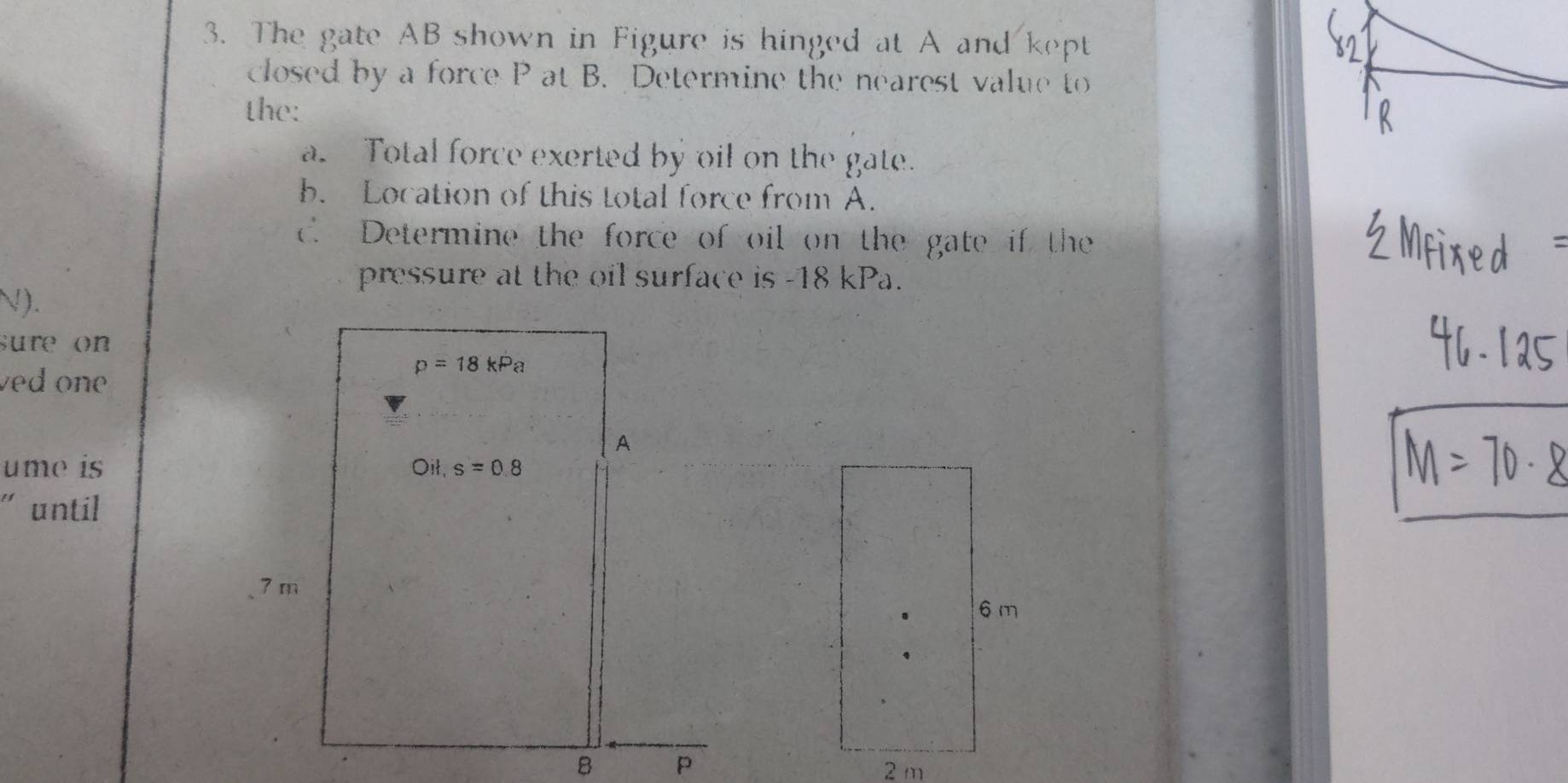 Solved: The gate AB shown in Figure is hinged at A and kept closed by a ...
