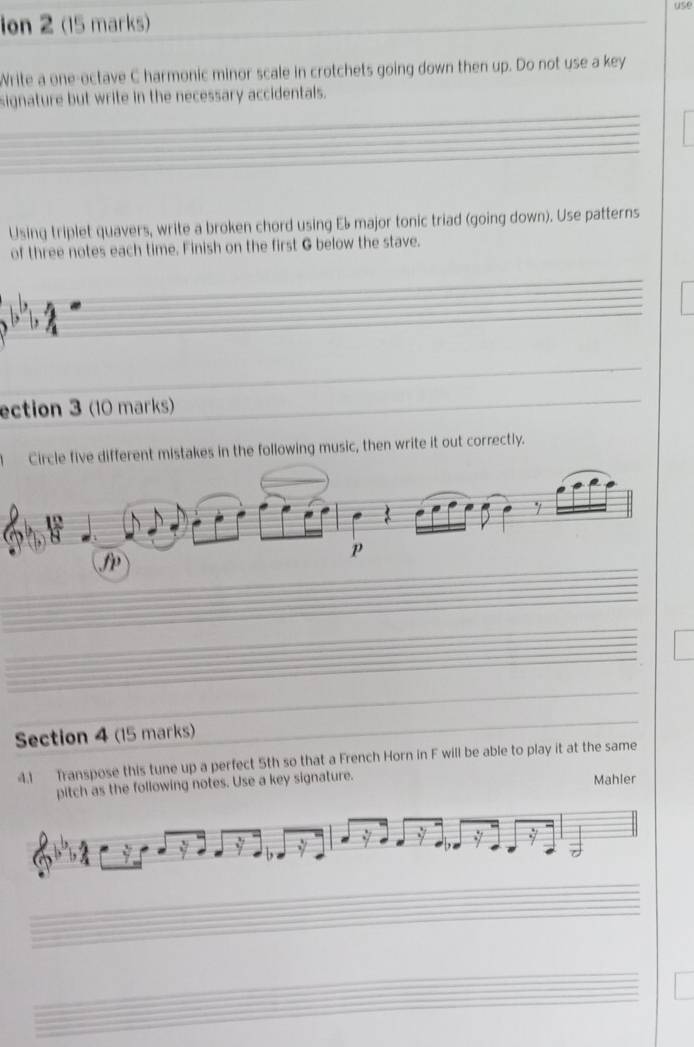 Selesai:ion 2 (15 marks) use Write a one-octave C harmonic minor scale ...