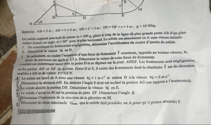 แก้ไขแล้ว:Données : Un solide supposé ponctuel de massé m=200 g, glisse ...
