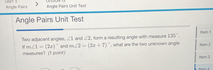Solved: LESSONTS Angle Pairs Angle Pairs Unit Test Angle Pairs Unit ...