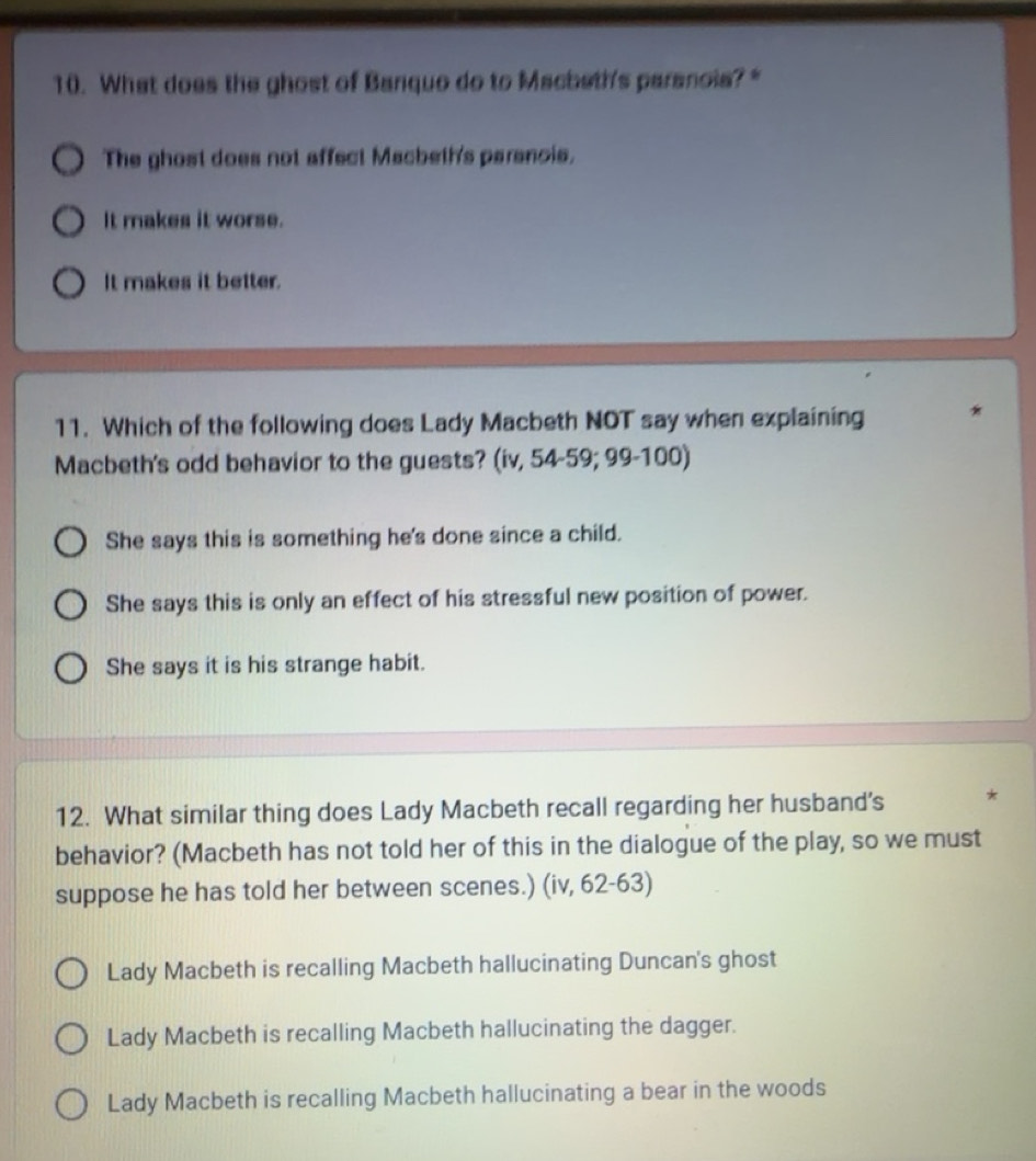 Gelöst:What does the ghost of Banquo do to Macbeth's paranoia? " The ...
