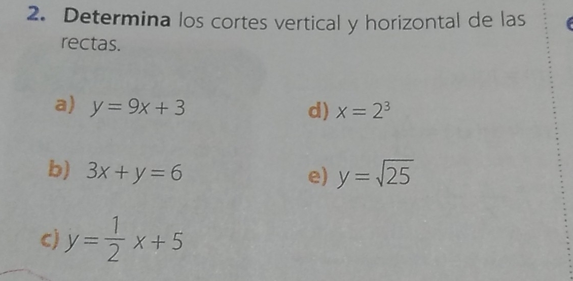 Resuelto:Determina los cortes vertical y horizontal de las rectas. a) y ...