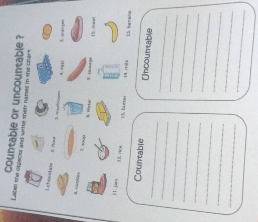 Resuelto:countable or uncountable ? Label the objeCts and write their ...