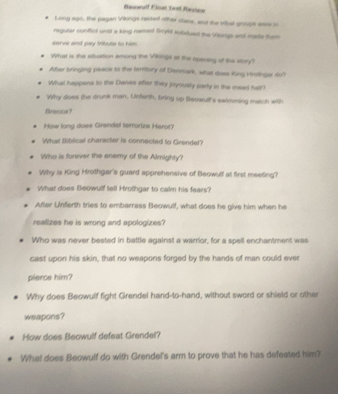 Resuelto:Beowulf Finsl Test Review Long ago, the pagen Vikings raided ...
