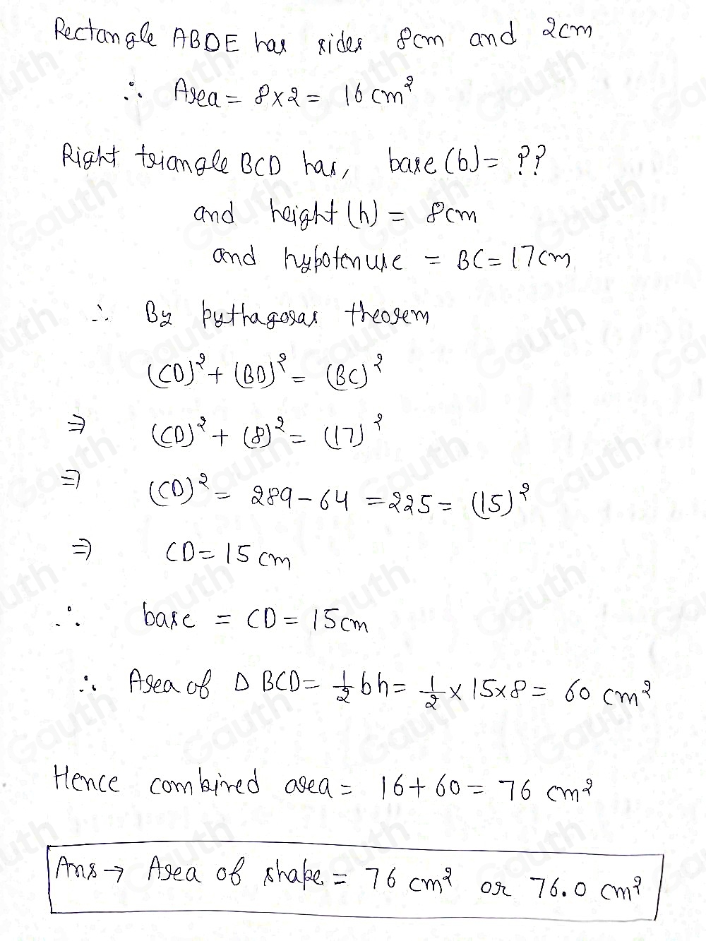 Solved: The compound shape below is formed from rectangle ABDE and ...