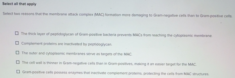 Solved: Select all that apply Select two reasons that the membrane ...