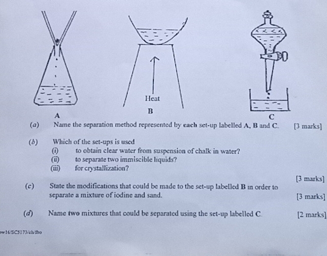 Solved: A (a) Name the separation method represented by each set-up ...