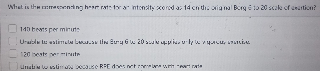 Solved: What is the corresponding heart rate for an intensity scored as ...