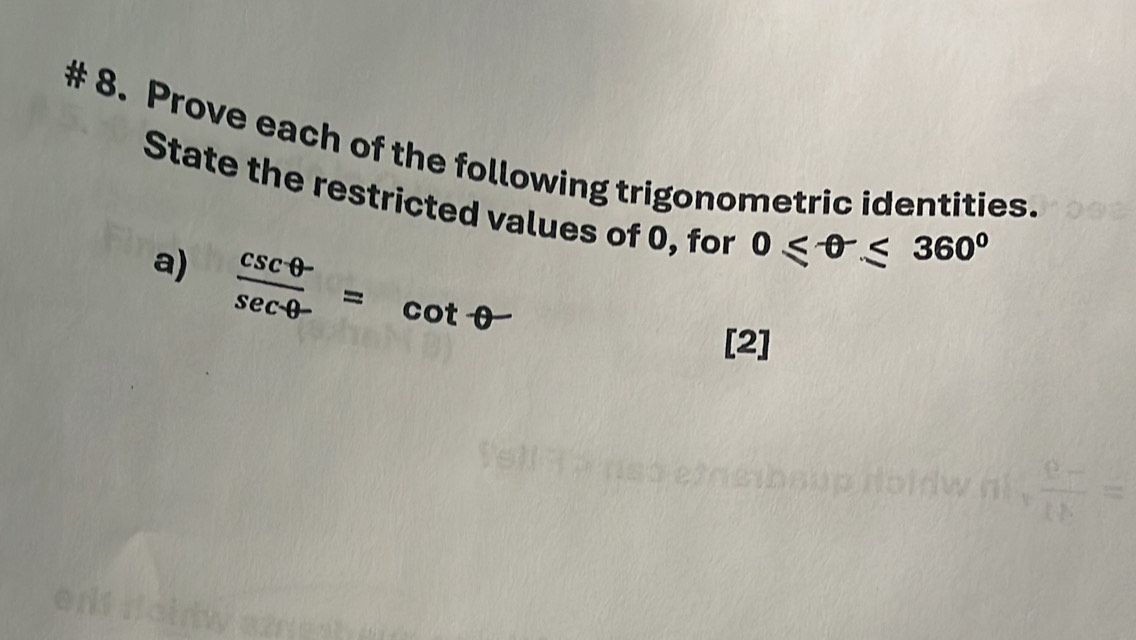 Solved: # 8. Prove each of the following trigonometric identities ...