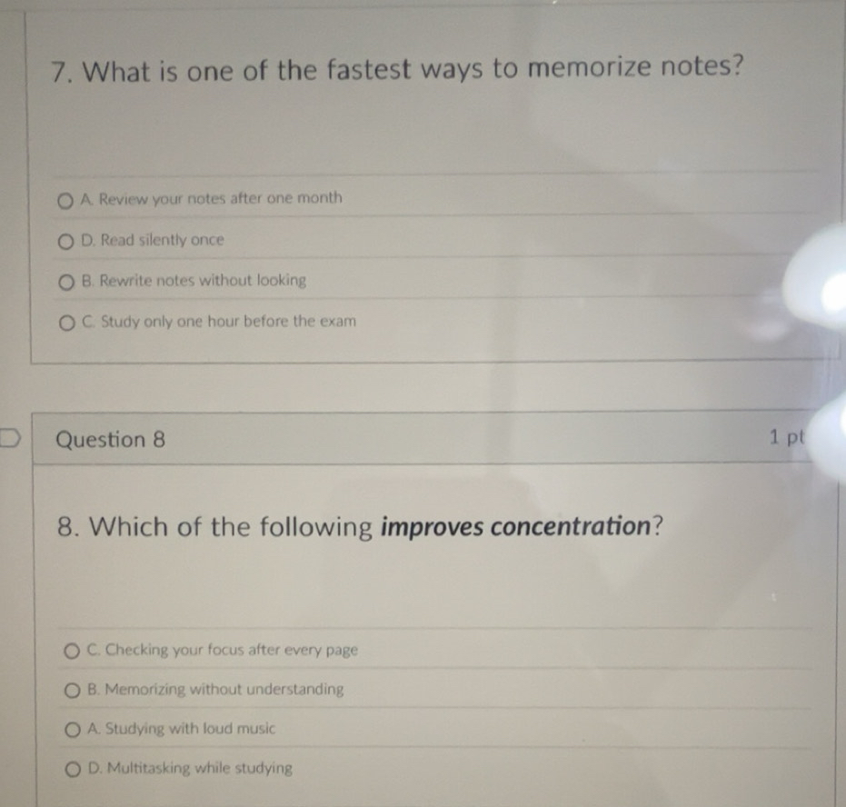 Solved: What is one of the fastest ways to memorize notes? A. Review ...