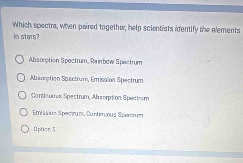Solved: Which spectra, when paired together, help scientists identify ...
