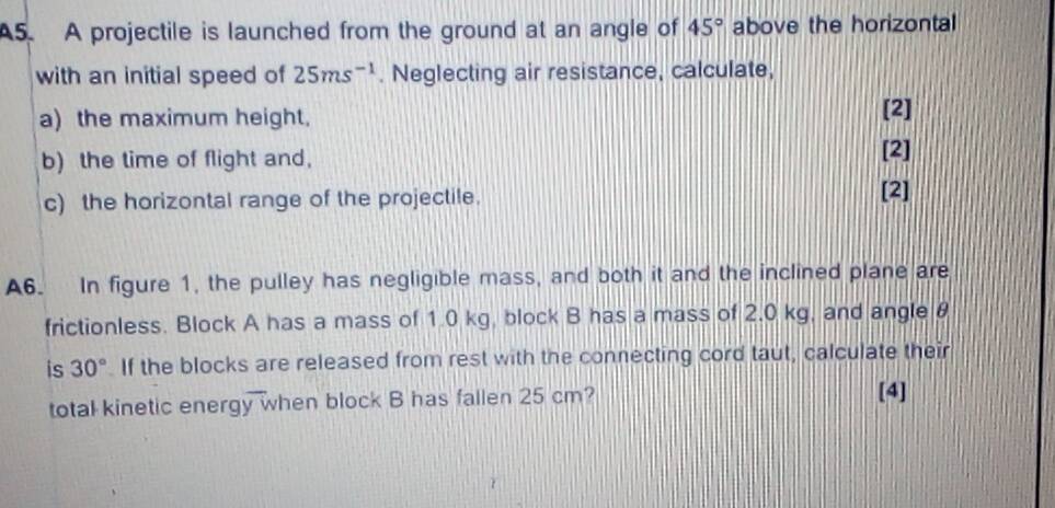 Solved: A projectile is launched from the ground at an angle of 45 ...