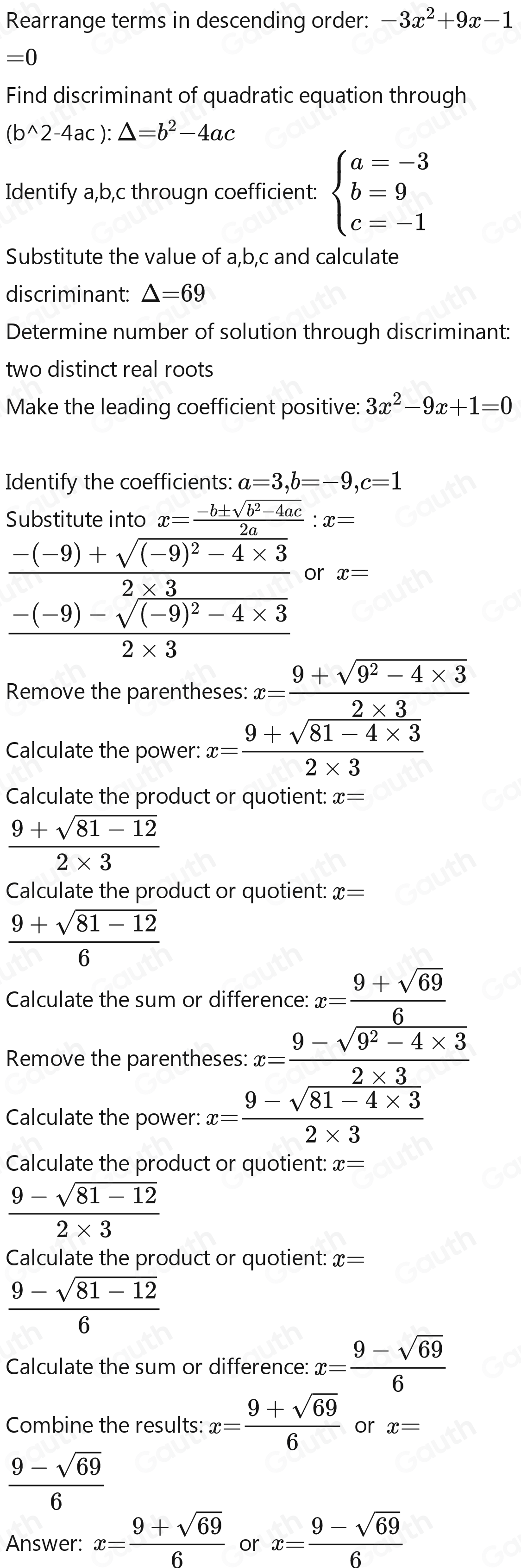 Solved: Compute the value of the discriminant and give the number of ...