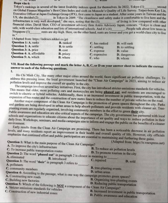 Giải quyết:Đoạn văn 6: Tokyo’s rankings in several of the latest ...