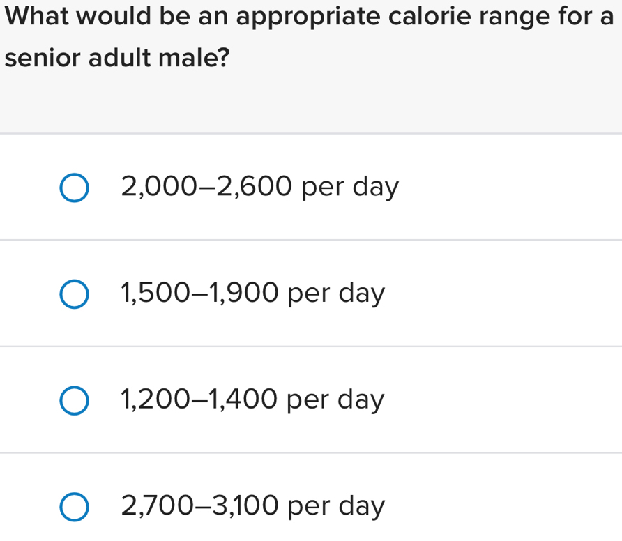 Solved: What would be an appropriate calorie range for a senior adult ...