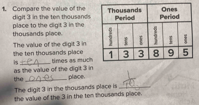 Solved: Compare the value of the digit 3 in the ten thousands place to ...