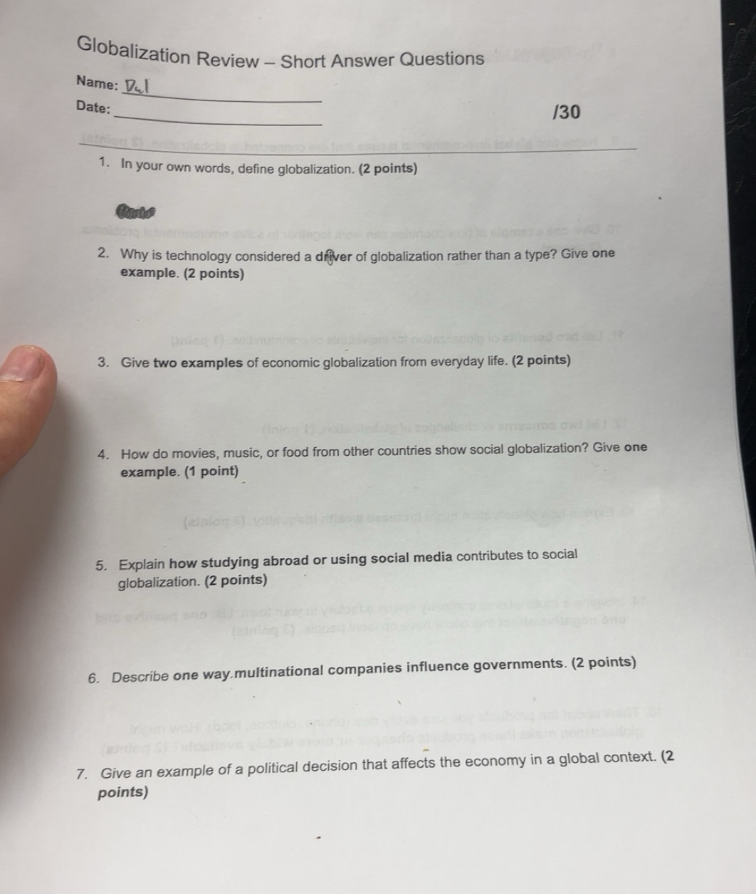 Solved: Globalization Review - Short Answer Questions _ Name: _ Date ...