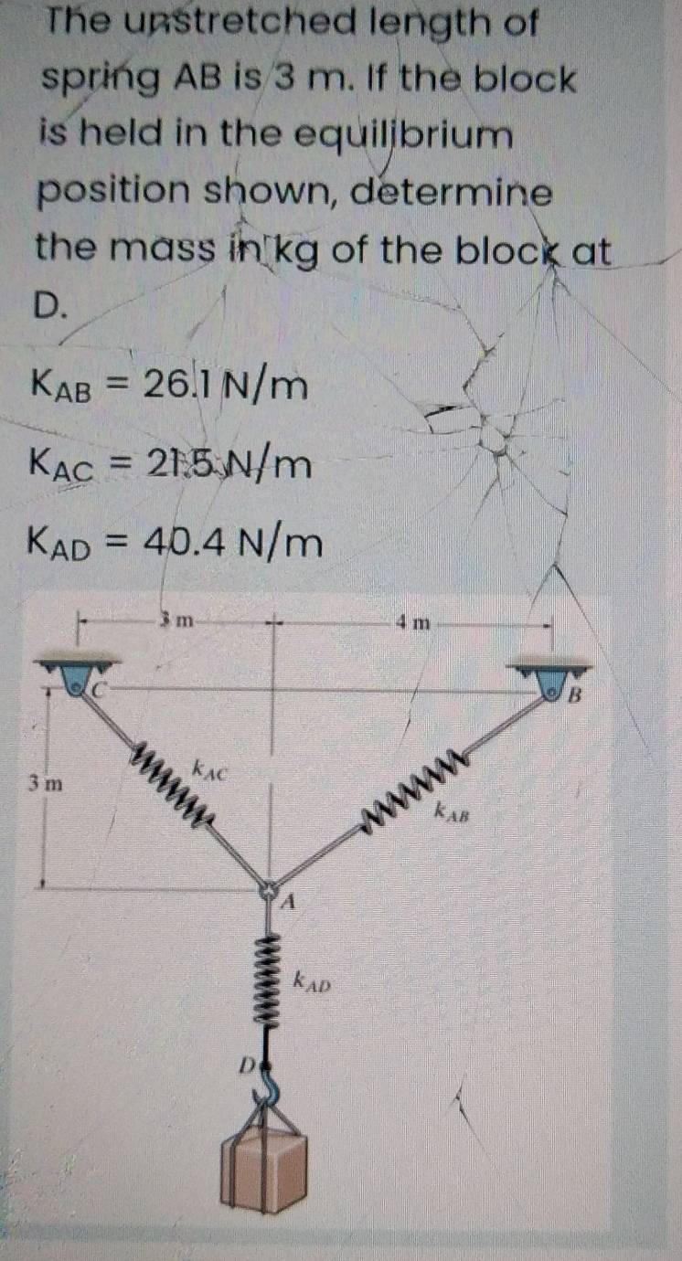 Solved: The unstretched length of spring AB is/3 m. If the block is ...