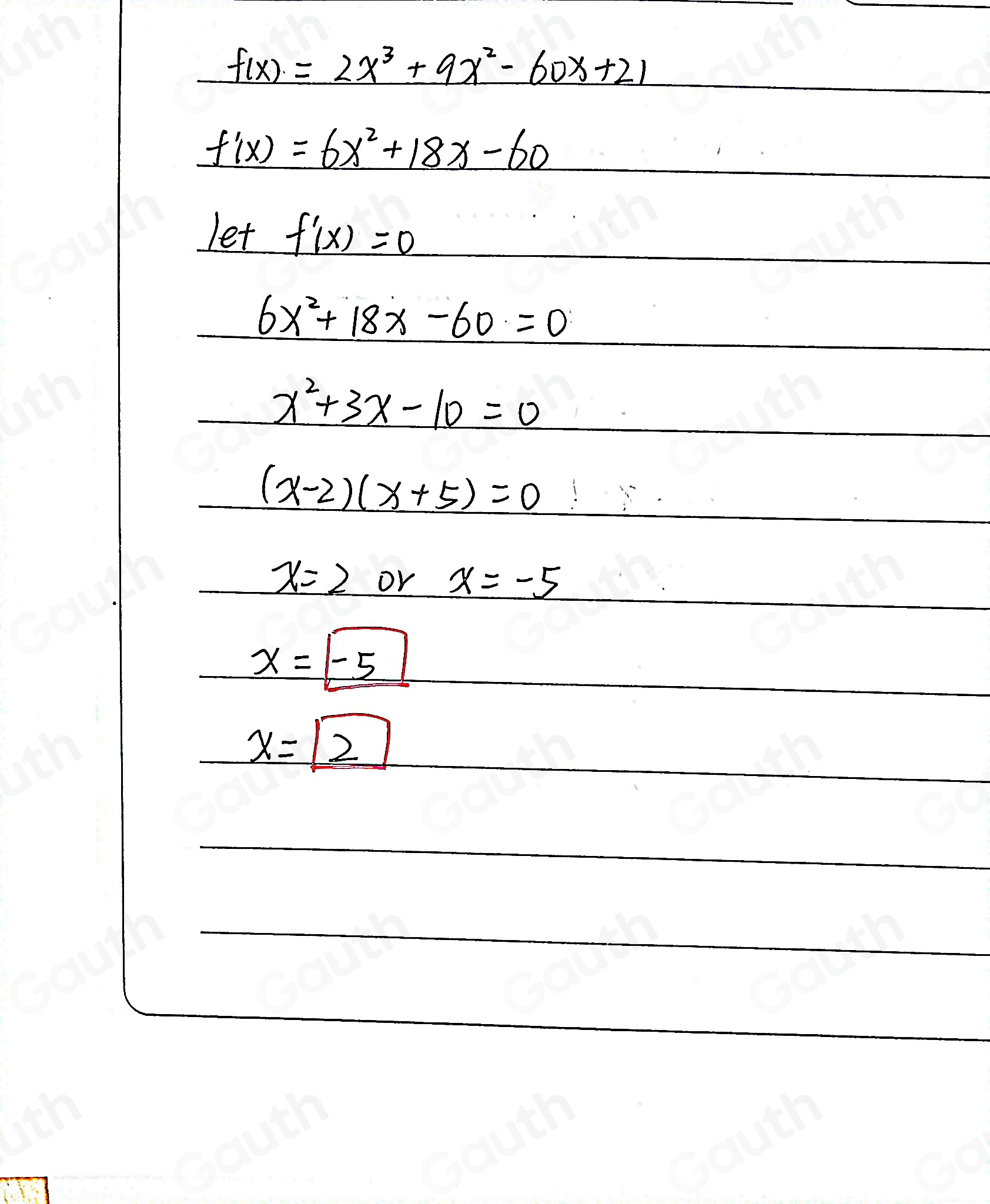 Solved: The graph of f(x)=2x^3+9x^2-60x+21 has two horizontal tangents. One occurs at a negative ...