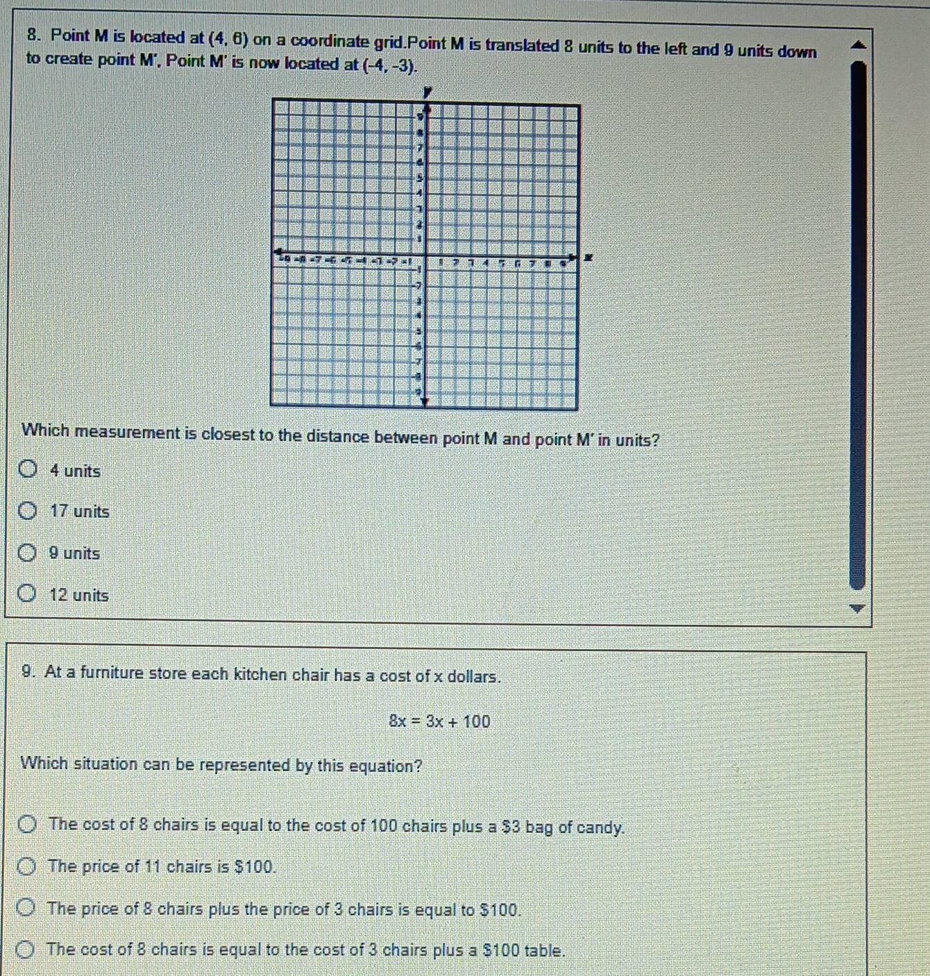Solved: Point M is located at (4,6) on a coordinate grid.Point M is ...