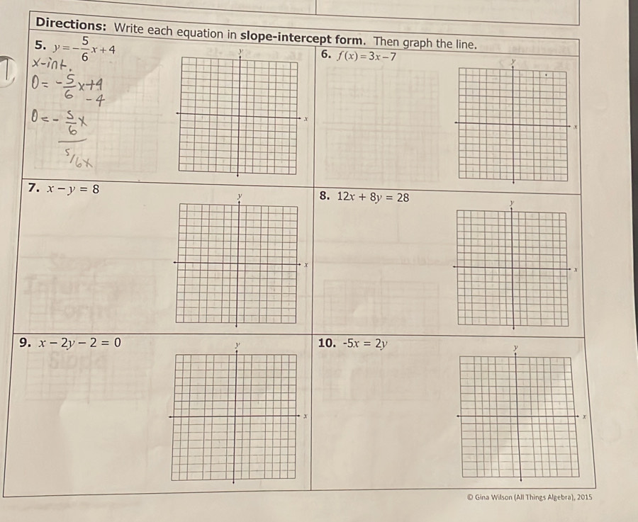 Solved: Directions: Write each equation in slope-intercept form. Then ...