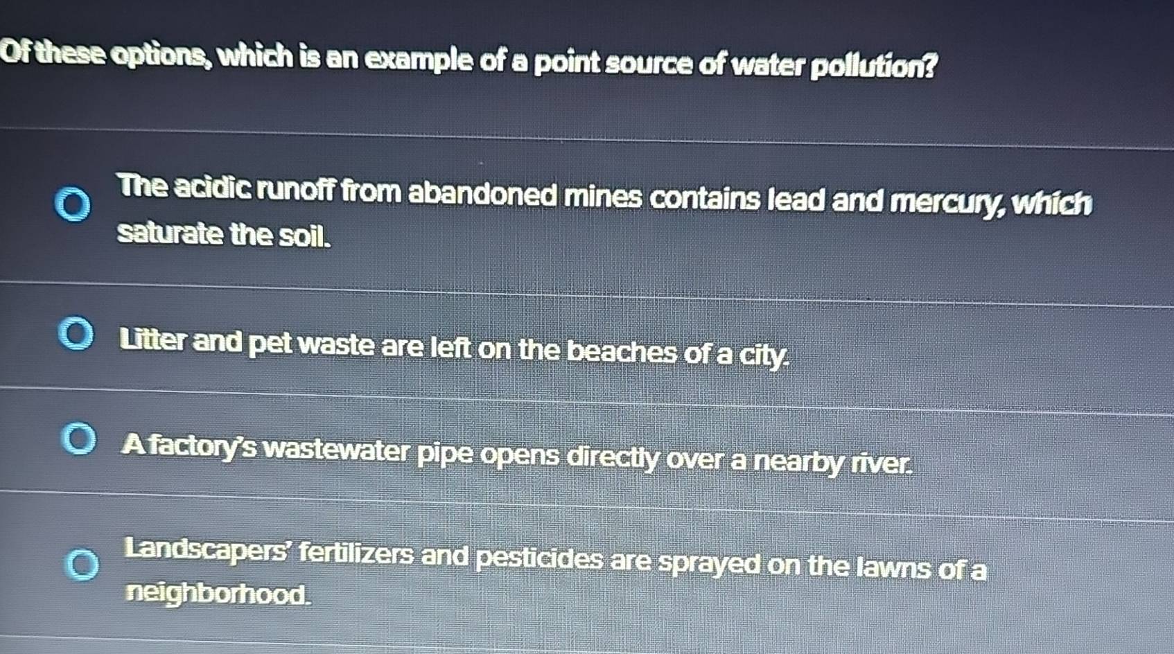 Solved: Of these options, which is an example of a point source of ...